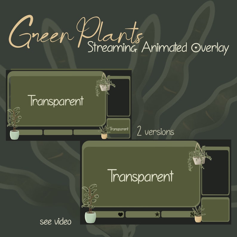 Cute Green Plants Twitch Overlay + Stinger Transition, Stream Overlays ...