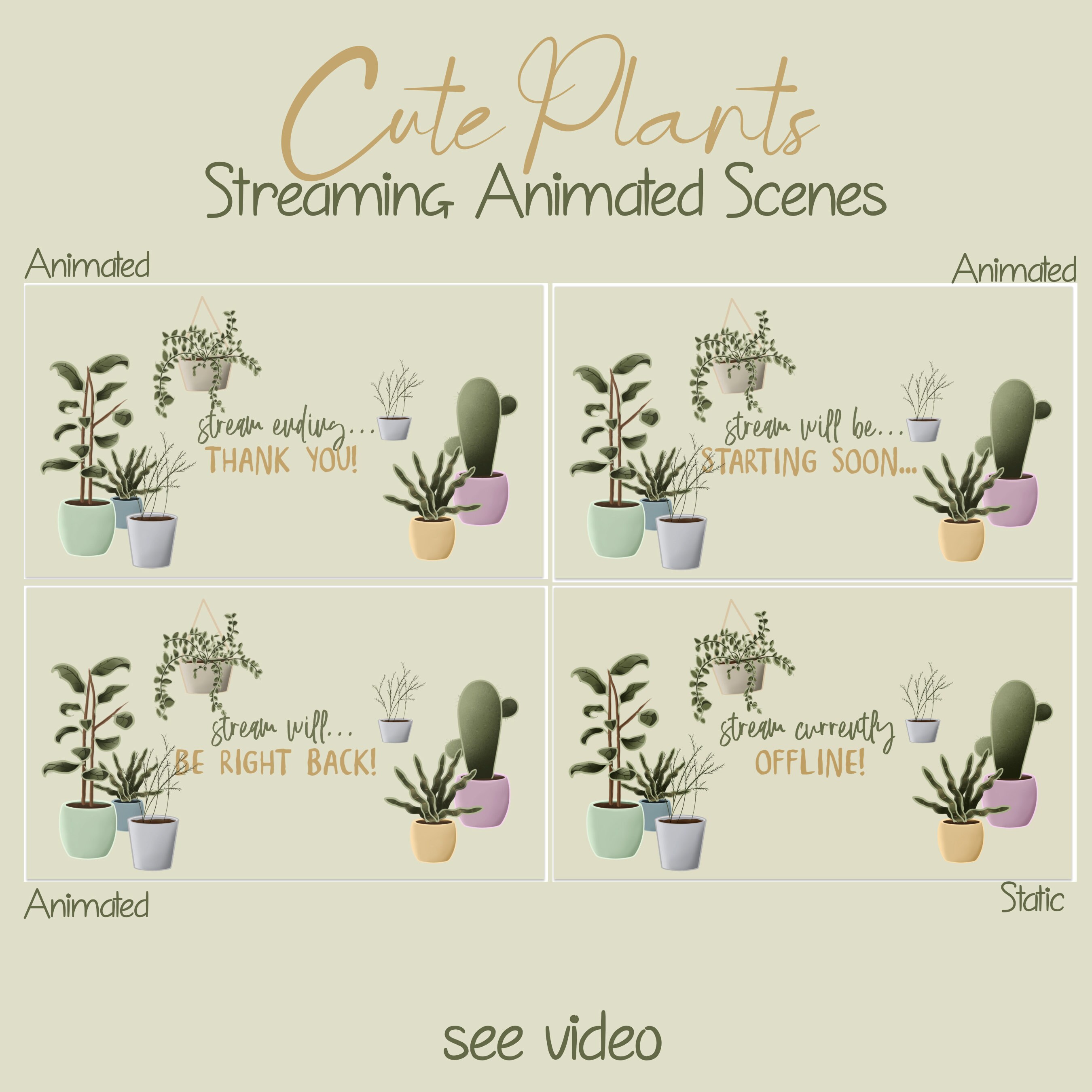 Cute Plants Stream Pack for Twitch, Cozy Complete Streaming Package ...