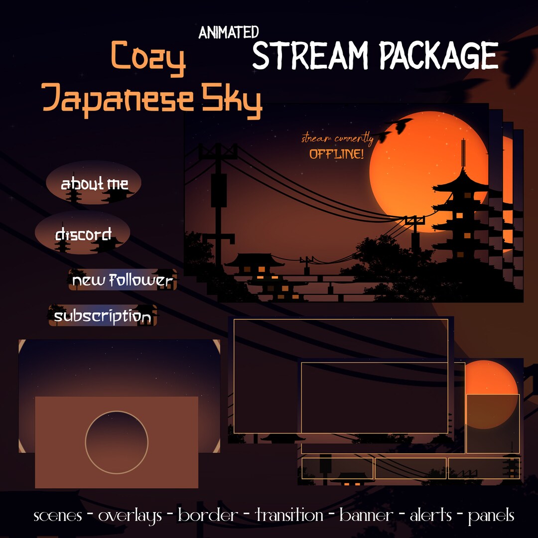 Cozy Japanese Sky Stream Pack for Twitch, Twitch Overlay, Complete ...