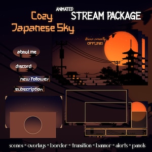 Cozy Japanese Sky Stream Pack for Twitch, Twitch Overlay, Complete ...