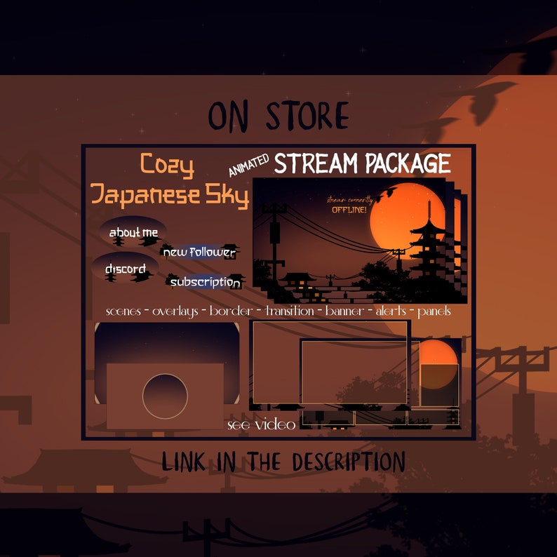 Cozy Japanese Sky Stream Pack for Twitch, Twitch Overlay, Complete ...