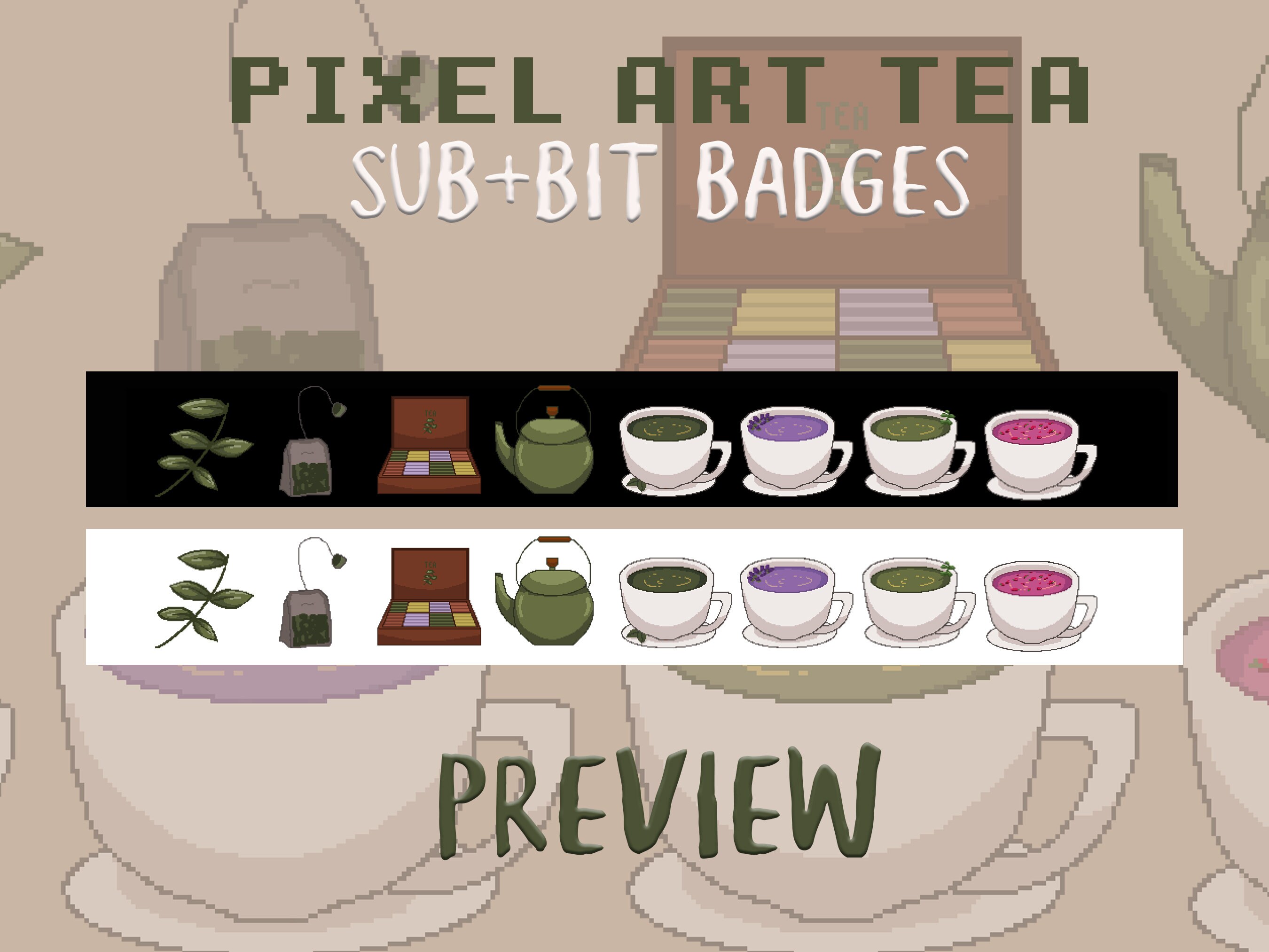 8 Cute Tea Pixel Art Badges or Emote, Twitch Badges, Twitch Emotes, Tea ...