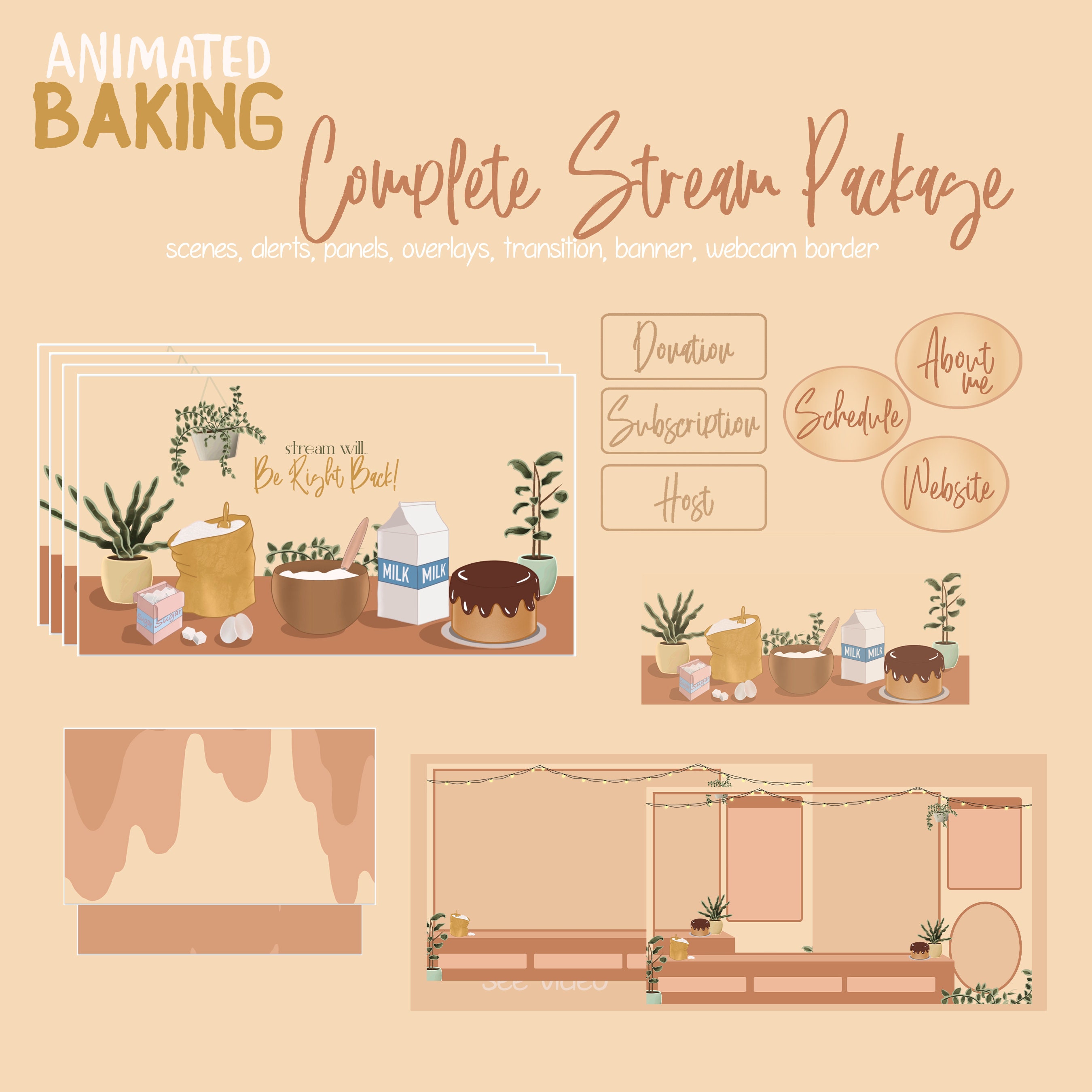 Cute Baking Stream Pack for Twitch, Twitch Overlay, Complete Streaming ...
