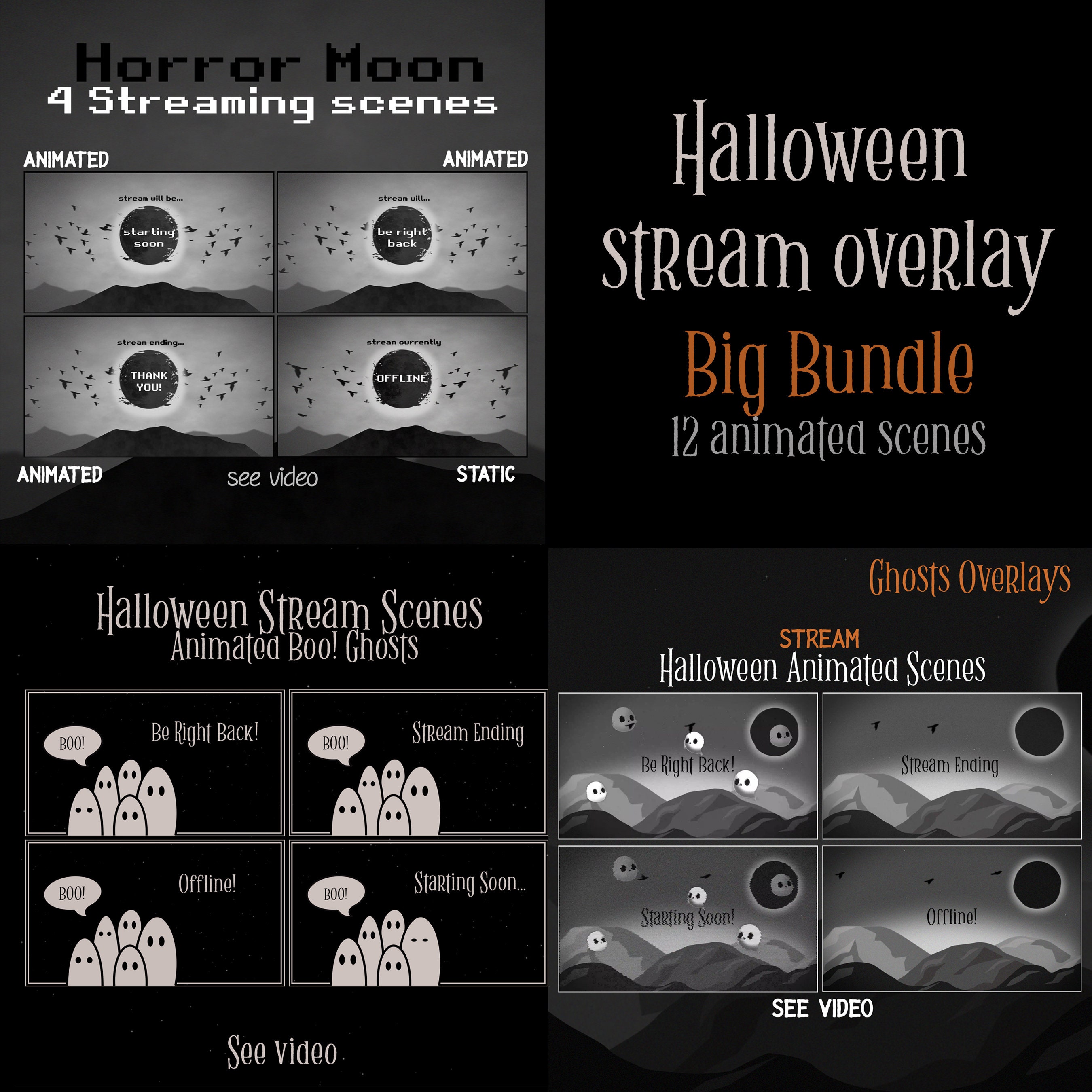 Halloween Stream Overlay Big Package, Ghosts Complete Streaming Package ...