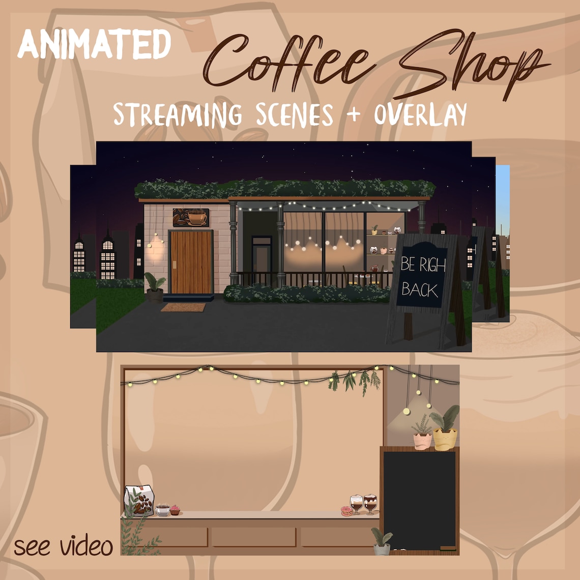 ANIMATED SCENES and OVERLAY Coffee Shop! 4 Scenes 1 Overlay for Twitch ...