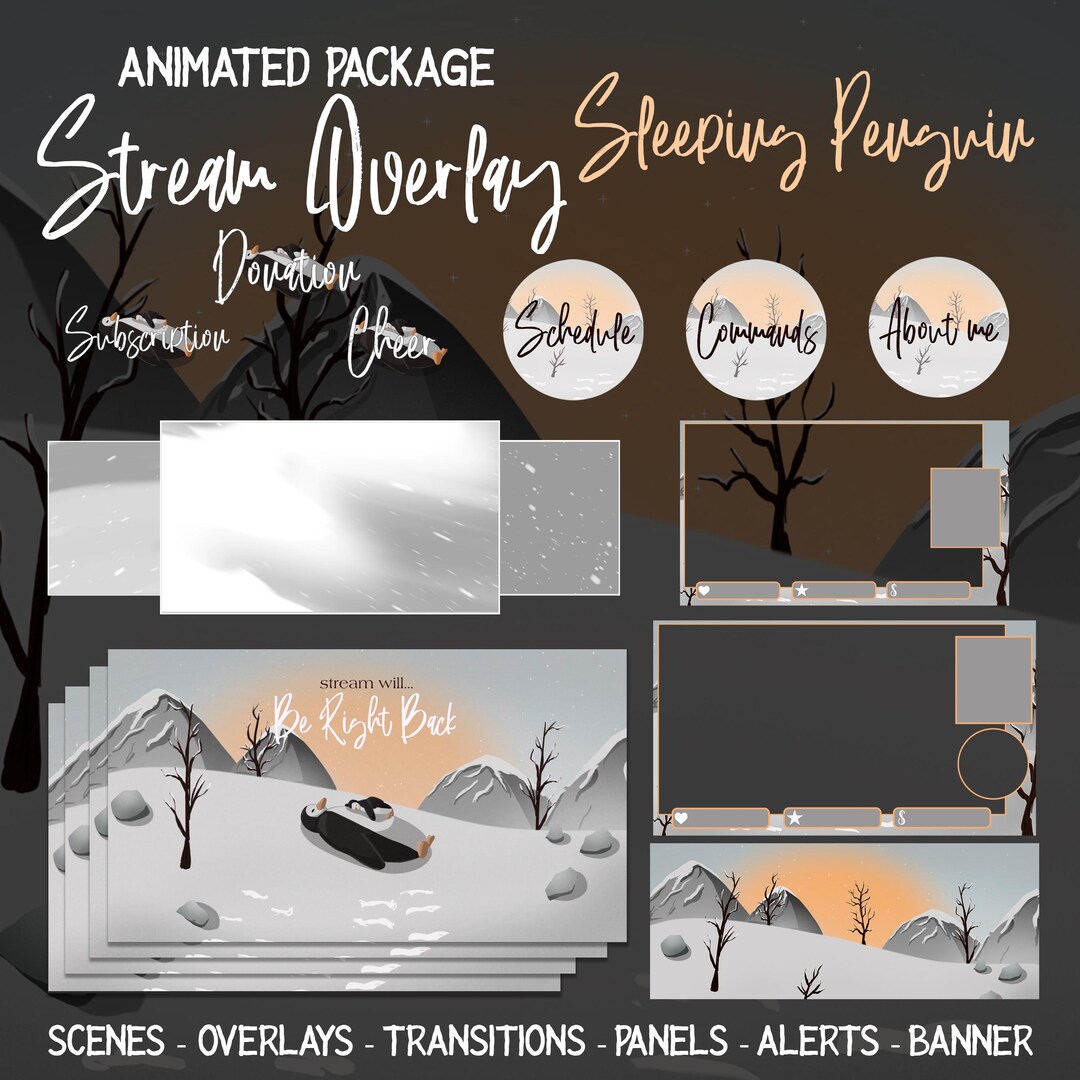 Sleeping Penguin Stream Overlay, Christmas Stream Overlay Pack ...