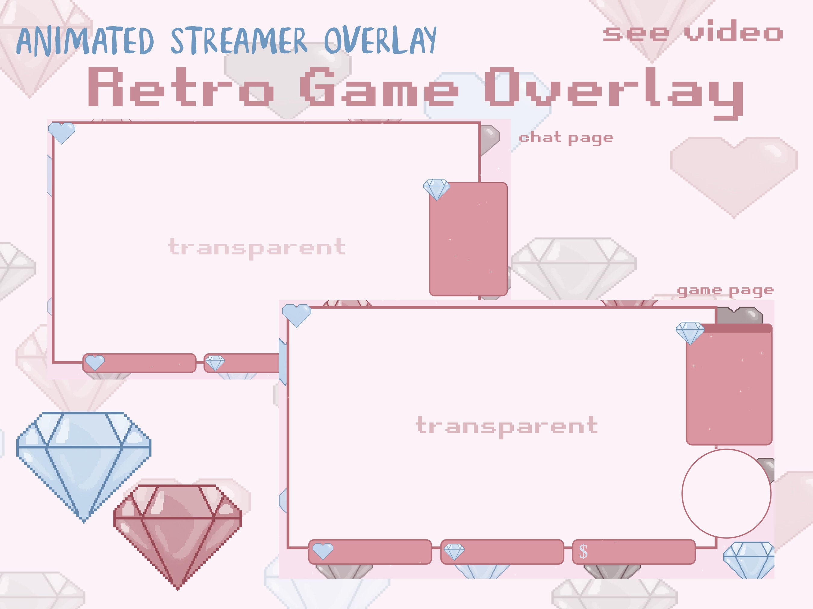 Pink Retro Game Stream Pack for Twitch, Twitch Overlay, Complete ...