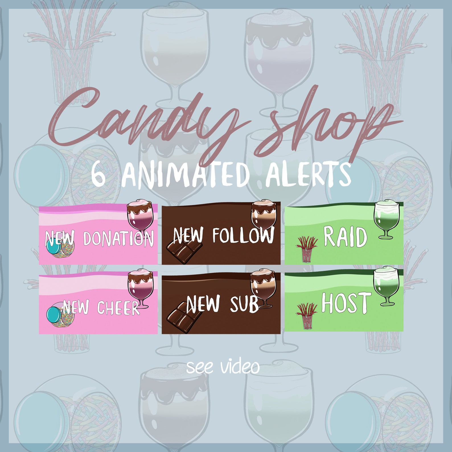 Cozy Candy Shop Stream Pack for Twitch, Twitch Overlay, Complete ...