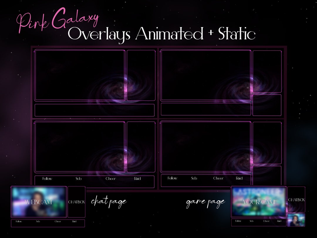 ANIMATED Stream Overlays! Pink Galaxy - Animated + Static Overlays All ...