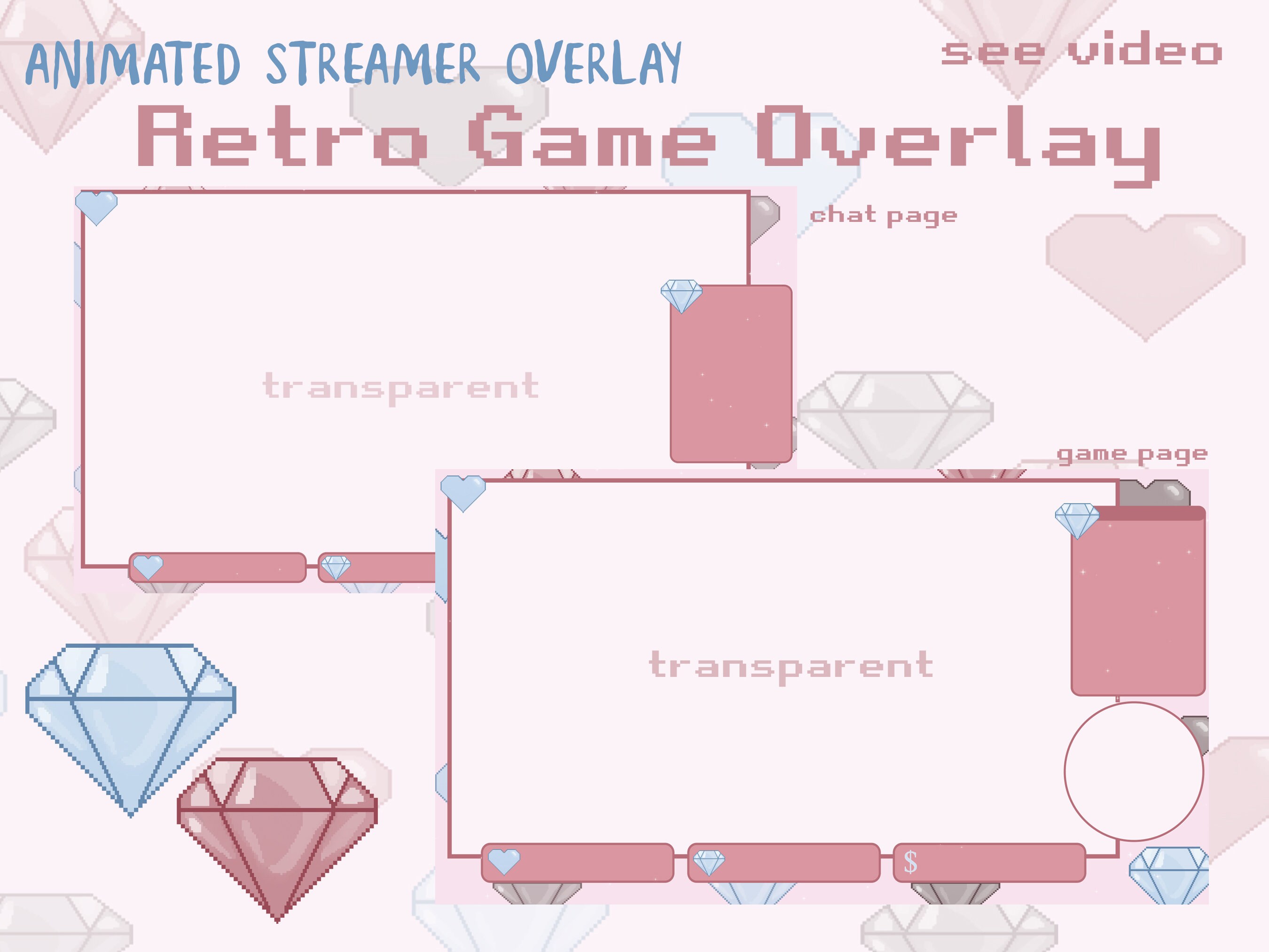 Pink Retro Game Stream Overlays Twitch, Overlay Set, Pixel Art - Etsy