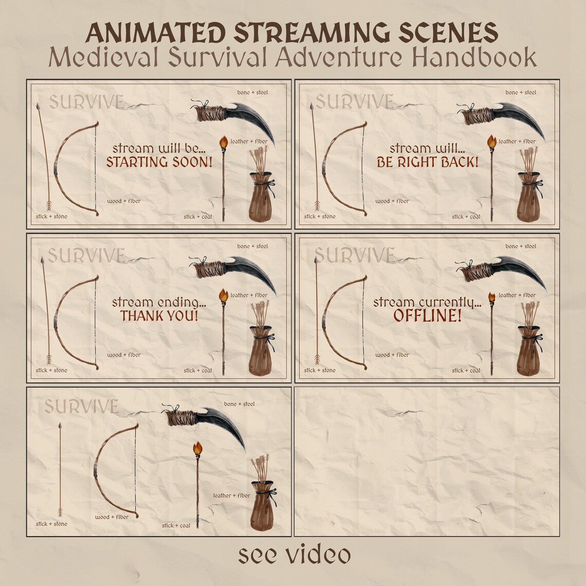 Medieval Survival Stream Twitch Overlay Package Survival Handbook ...