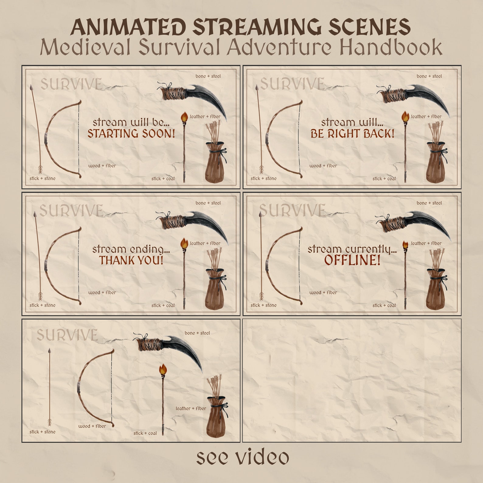 Medieval Survival Stream Twitch Overlay Package Survival Handbook ...