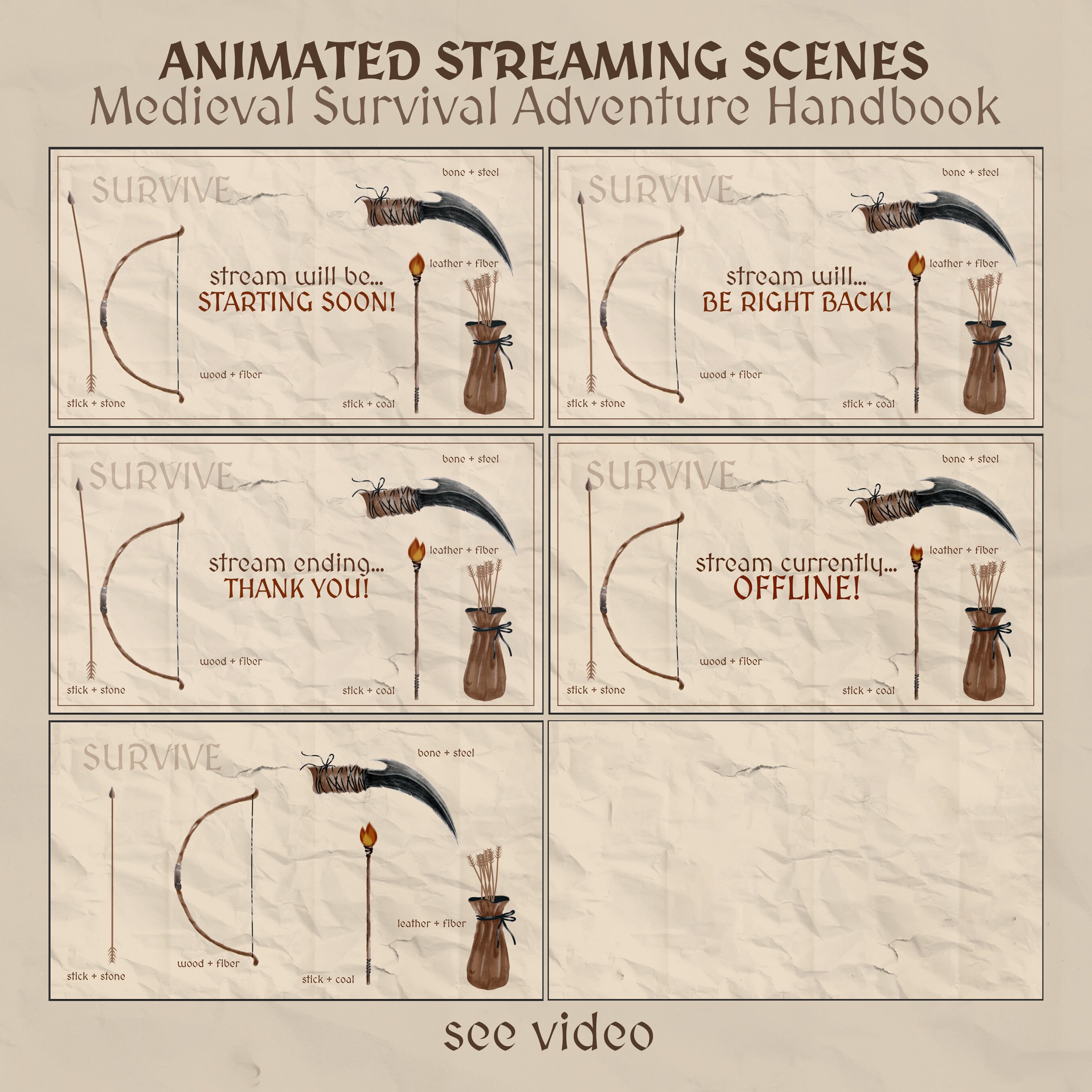 Medieval Survival Stream Twitch Overlay Package Survival Handbook ...