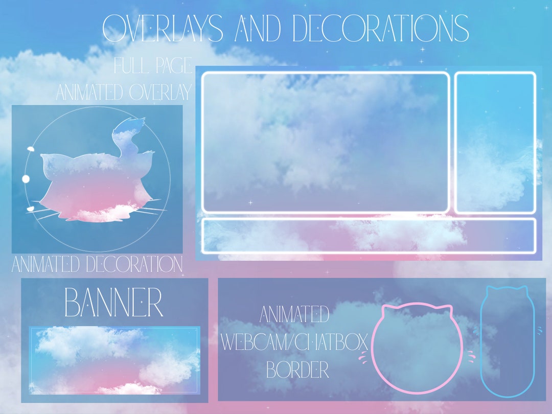 Pink Celestial Cat Stream Overlays for Twitch, Overlay Set, Animated ...