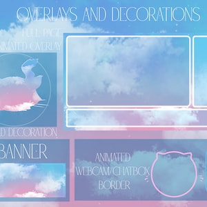 Pink Celestial Cat Stream Overlays for Twitch, Overlay Set, Animated ...