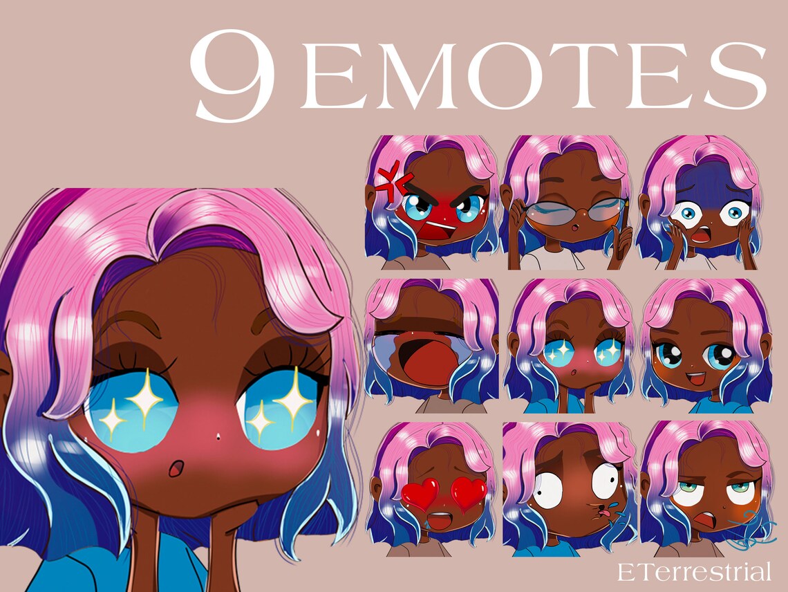 Twitch Emotes chocolate Skin Blue Eyes Astral Hair - Etsy