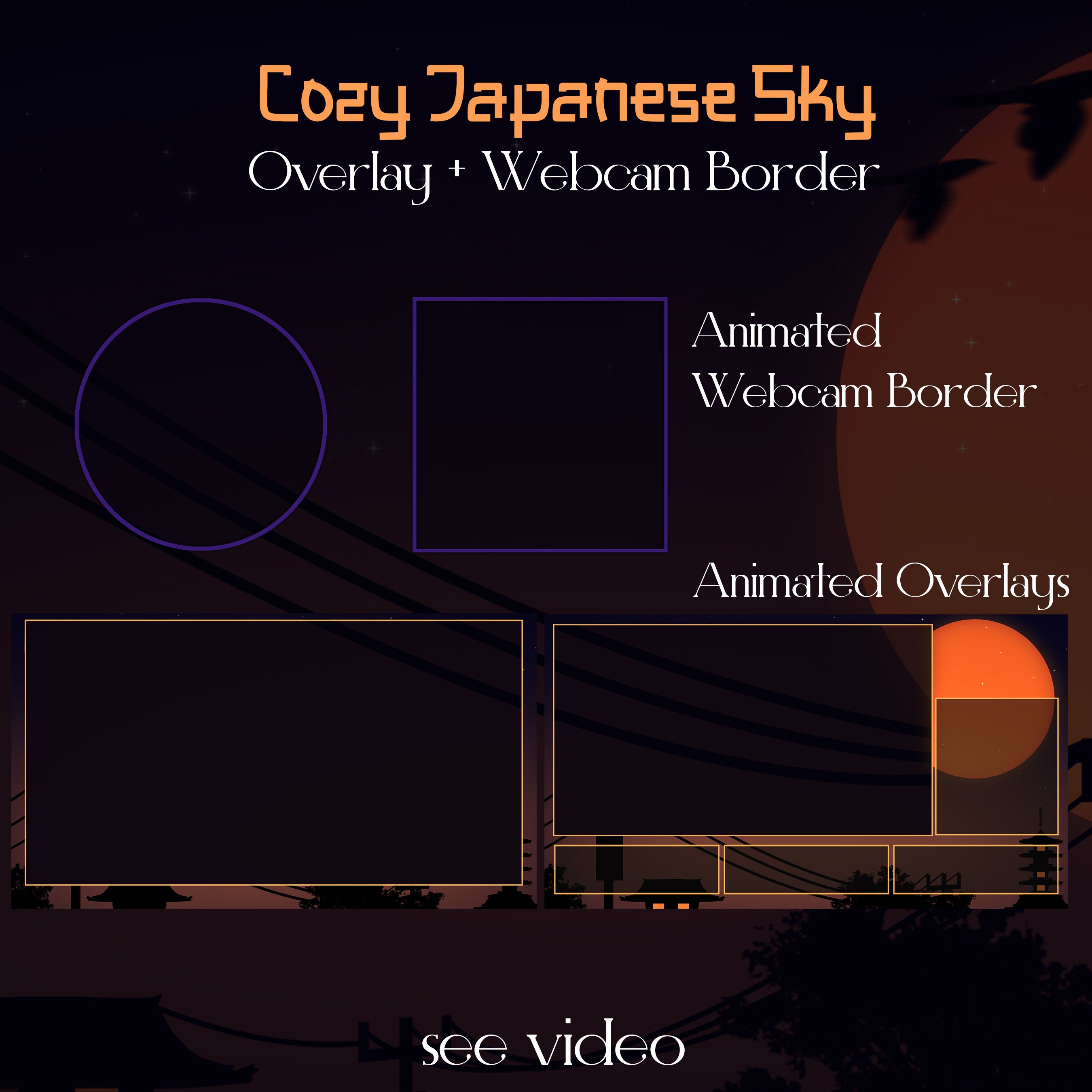 Cozy Japanese Sky Stream Pack for Twitch, Twitch Overlay, Complete ...