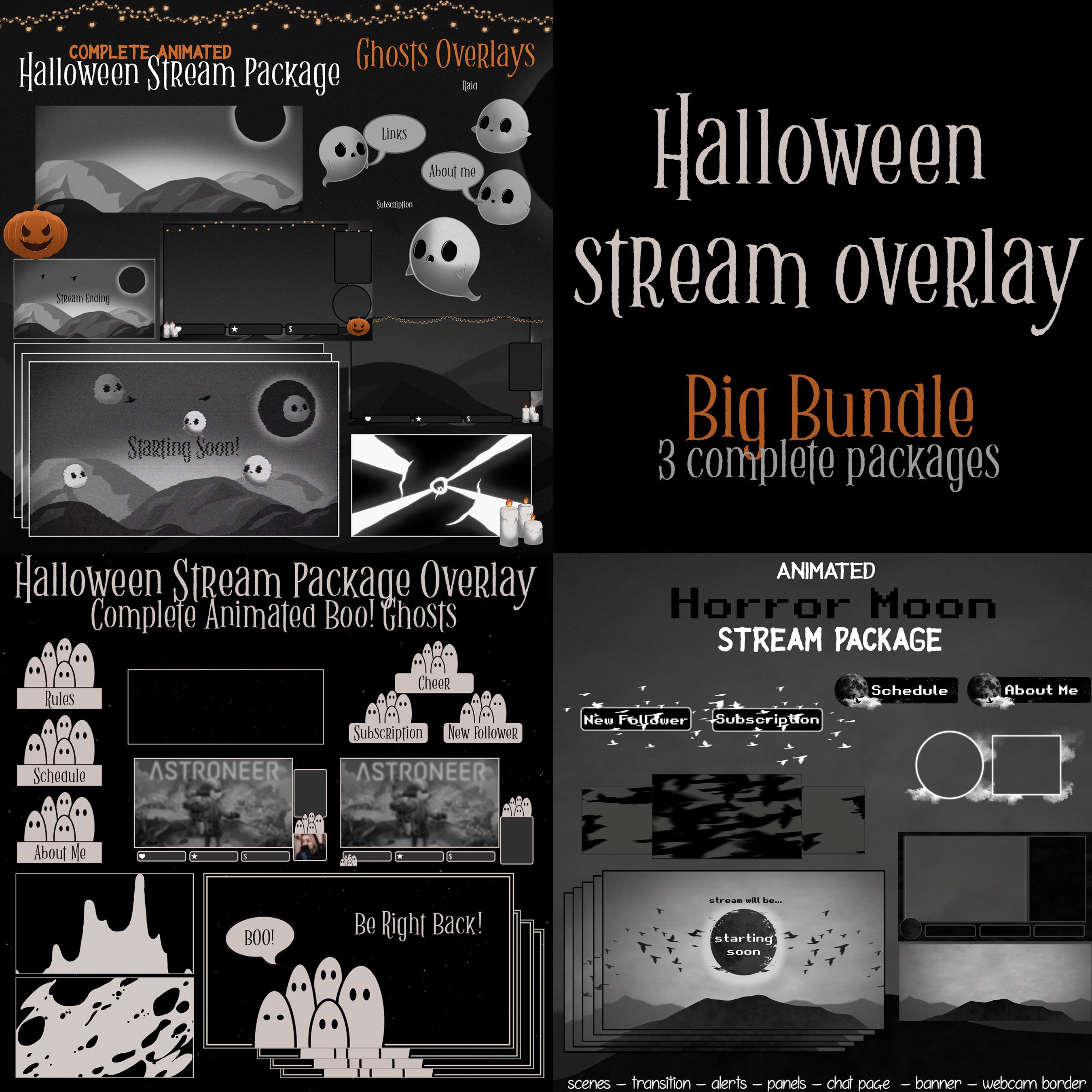 Halloween Stream Overlay Big Package, Ghosts Complete Streaming Package ...