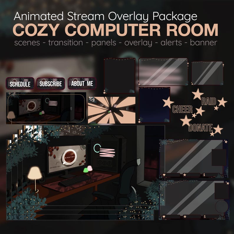 Cozy Computer Room Stream Overlay Pack for Twitch, Twitch Overlay ...