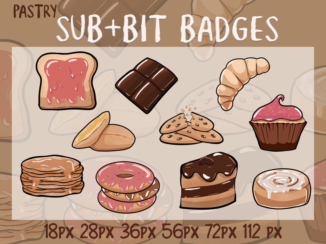 10 PASTRY Twitch Sub Badges / Cheer Bit Badges / Emote / Loyalty Badges ...