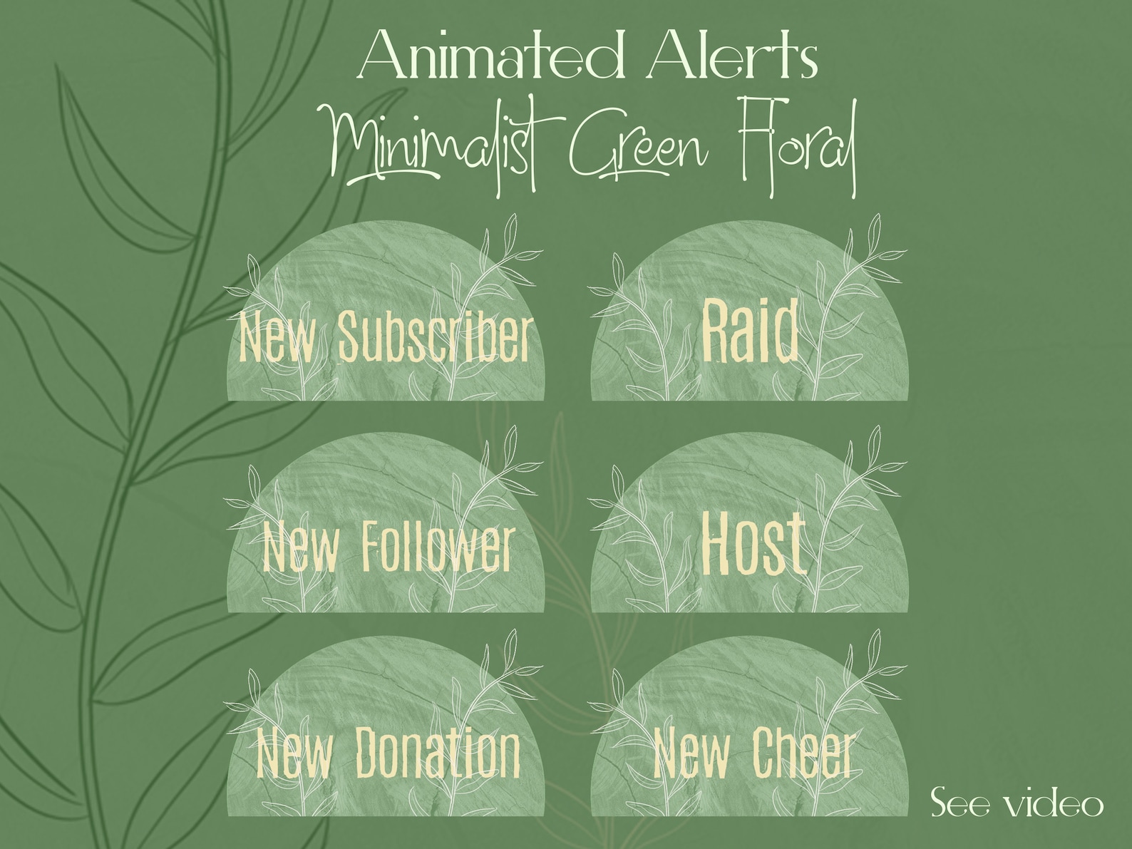 Minimalist Green Floral Stream Package for Twitch, Twitch Overlay ...