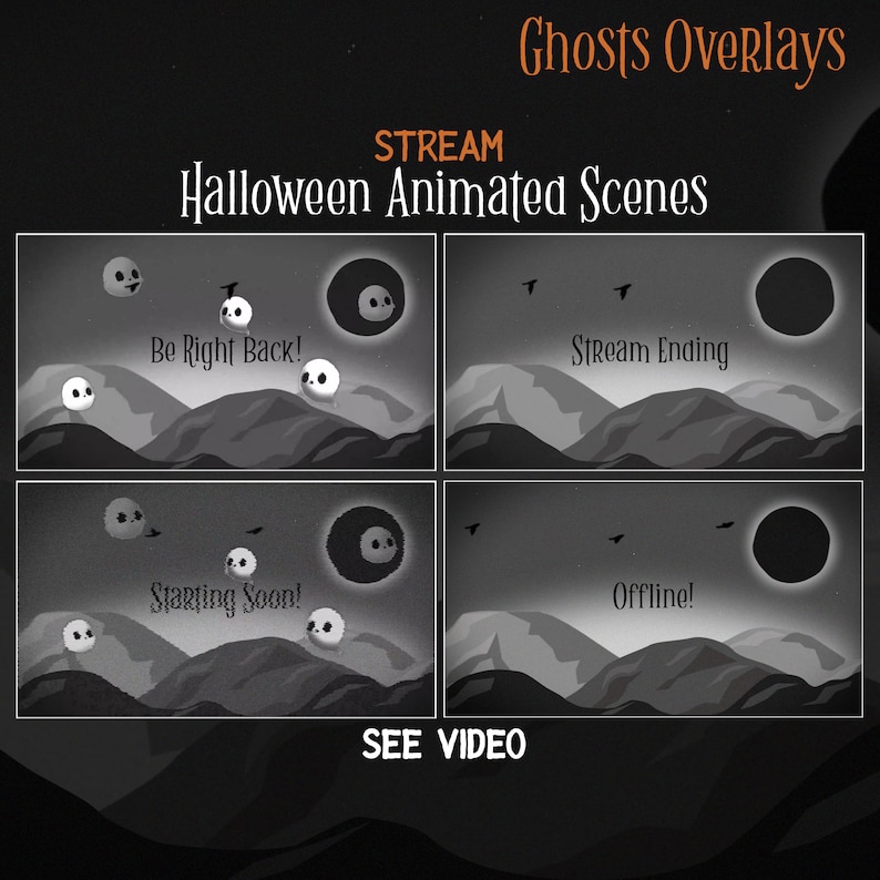 Halloween Stream Overlay, Ghosts Animated Scenes - Etsy