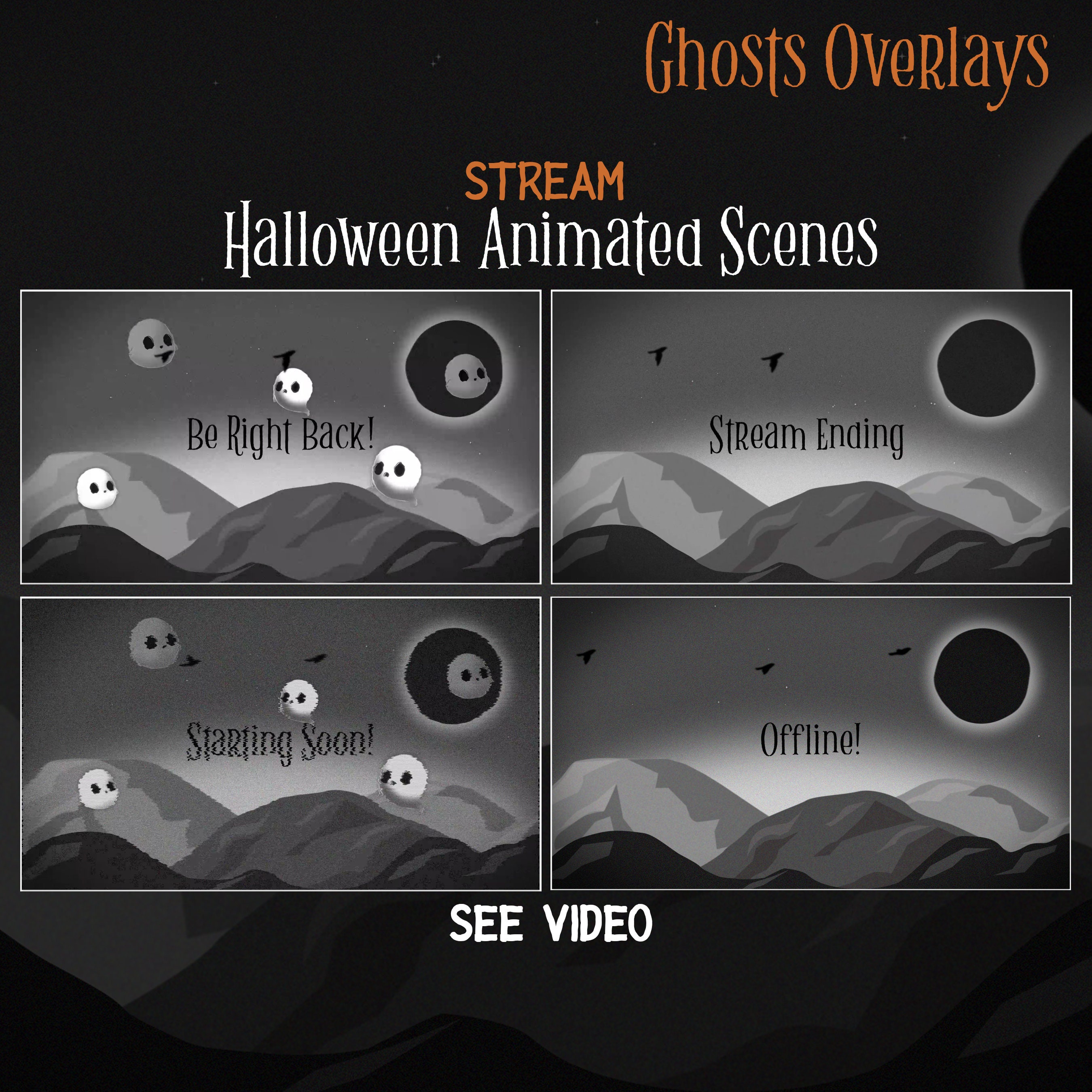 Halloween Stream Overlay, Ghosts Animated Scenes - Etsy