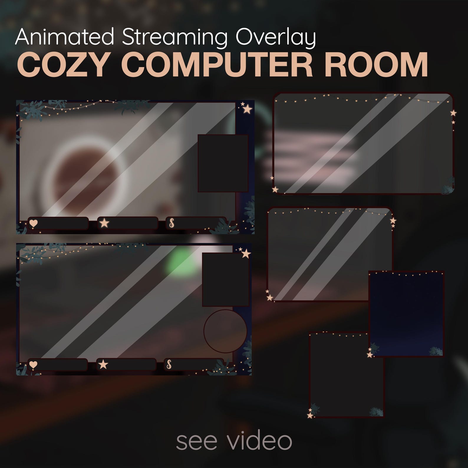 Cozy Computer Room Stream Overlay Pack for Twitch, Twitch Overlay ...