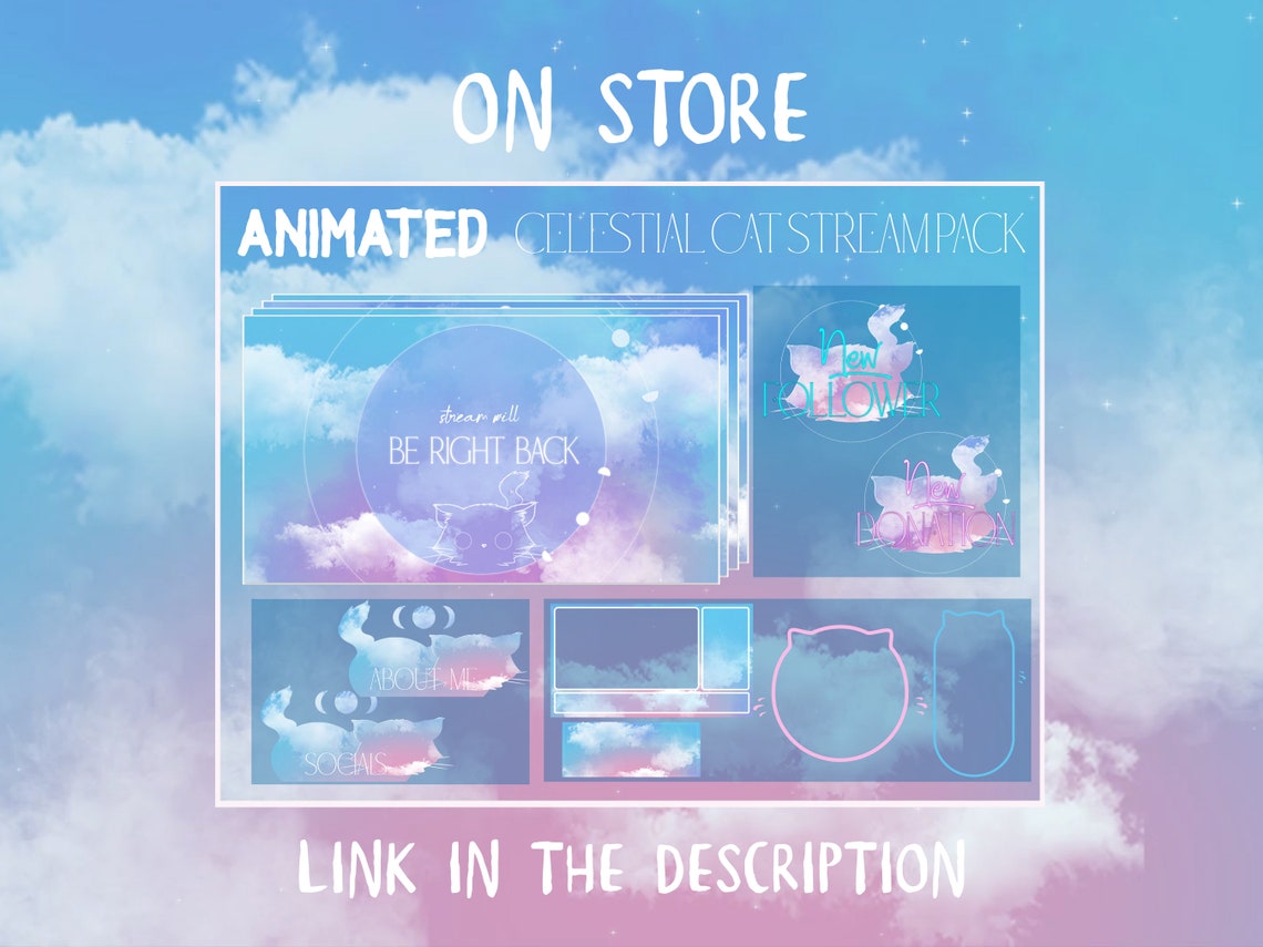 Pink Celestial Cat Stream Overlays for Twitch, Overlay Set, Animated ...