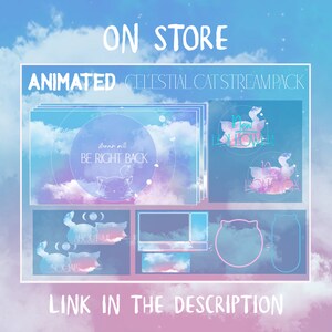 Pink Celestial Cat Stream Overlays for Twitch, Overlay Set, Animated ...