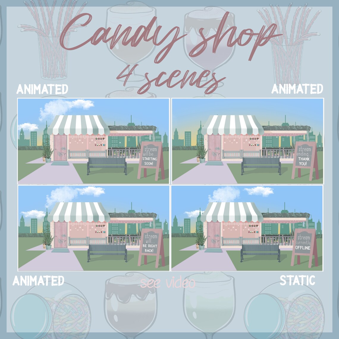 Cozy Candy Shop Stream Pack for Twitch, Complete Streaming Package ...