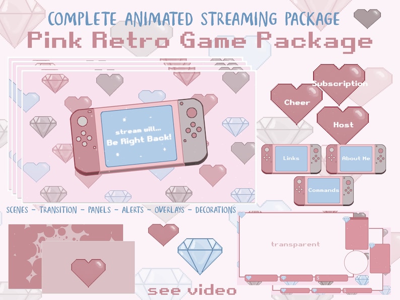 Pink Retro Game Stream Pack for Twitch, Twitch Overlay, Complete ...