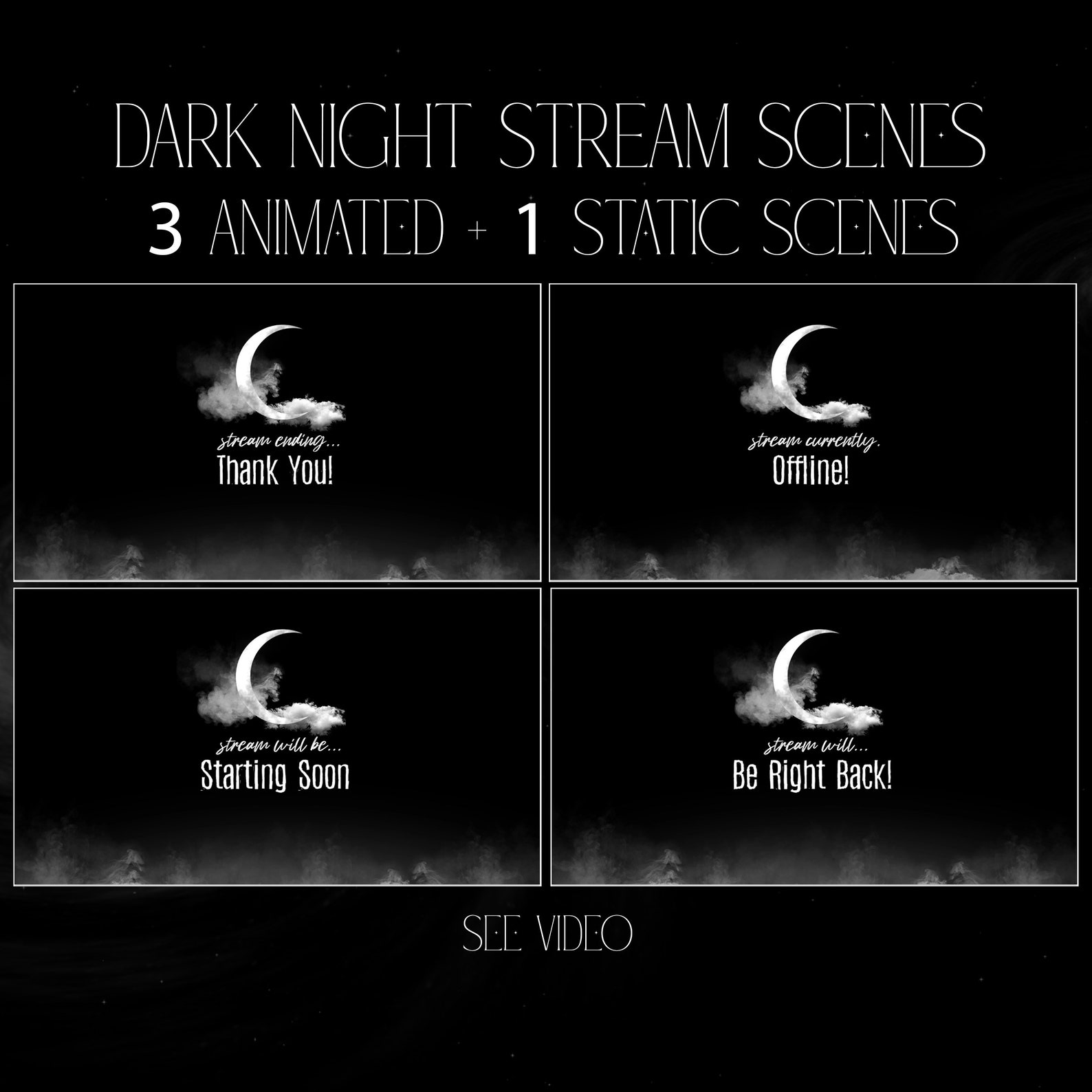 Dark Moon Stream Pack for Twitch, Twitch Overlay, Complete Streaming ...
