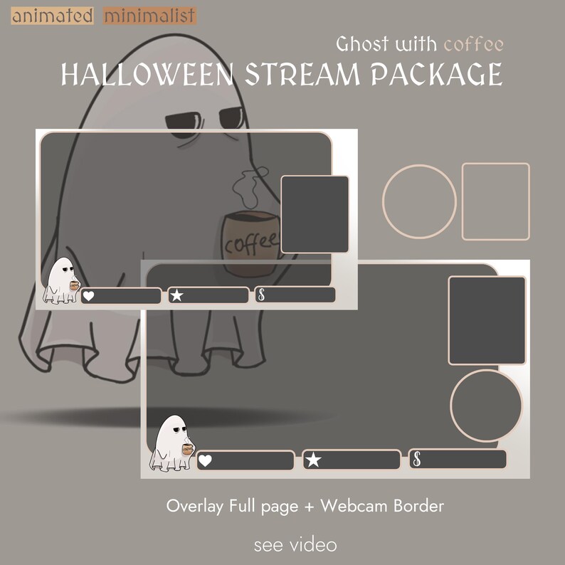 Halloween Minimalist Stream Overlay, Ghost With Coffee, Twitch Overlay ...