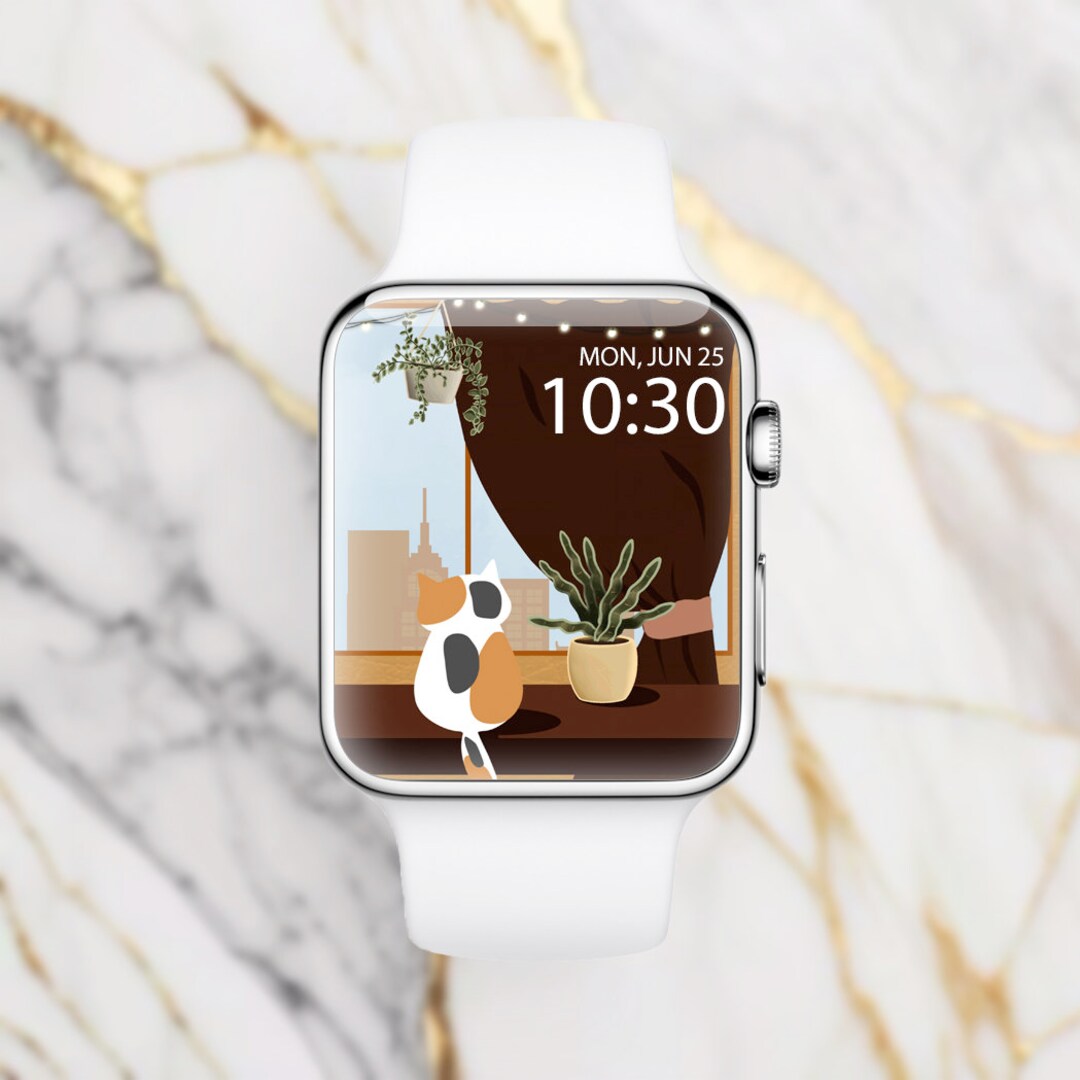Cat and Plants Watch Face Wallpaper, Aesthetic Smartwatch Background ...