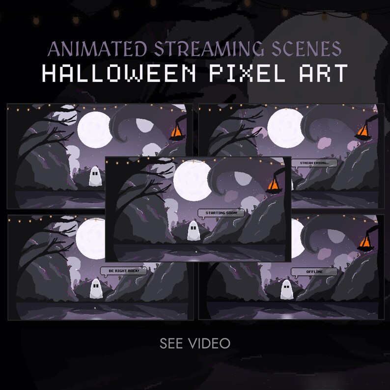 Halloween Pixel Art Stream Overlay Package Retro, Twitch Overlay ...
