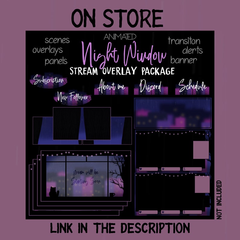 Night Window Stream Scenes Package, Animated Screens, Dark Theme - Etsy