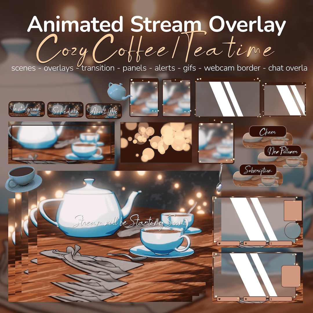 Cozy Coffee Tea Time Animated Stream Overlay Pack for Twitch - Etsy