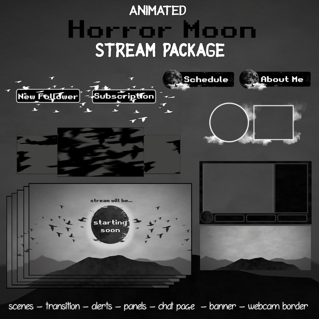 Dark Raven Stream Twitch Overlay Package Horror Moon Goth, Complete ...