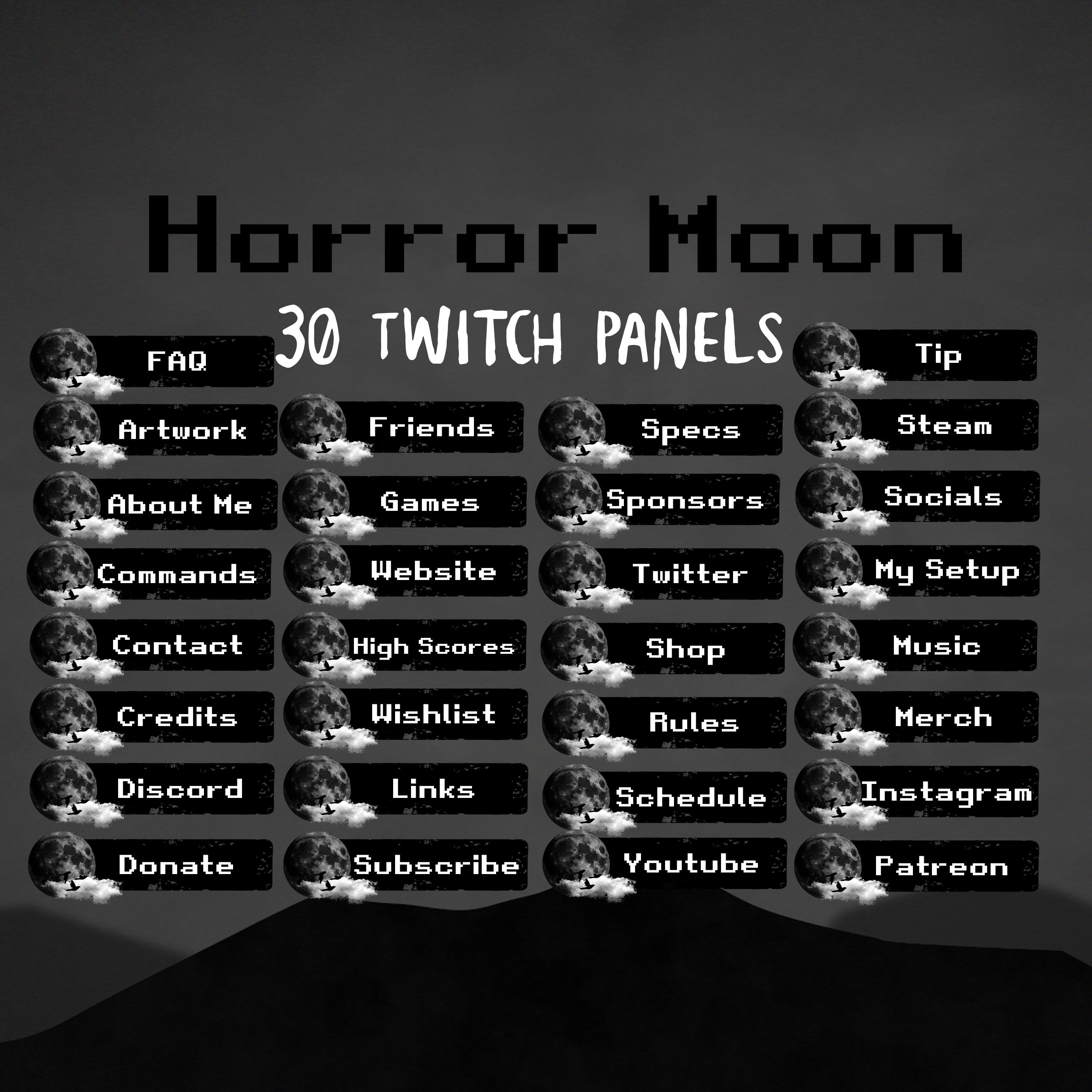 Halloween Raven Stream Panels for Twitch, Horror Moon Goth, Banner ...