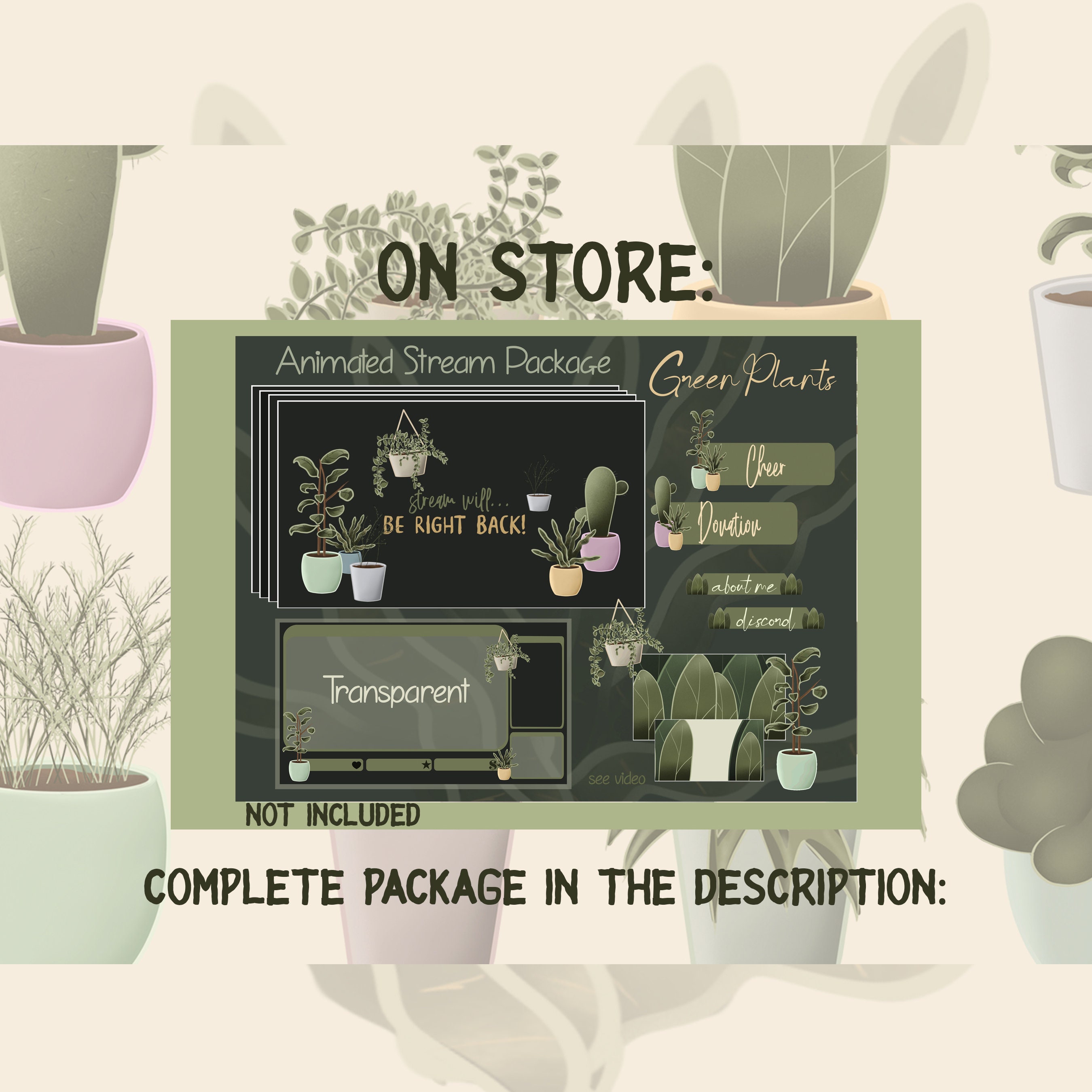 Cute Green Plants Twitch Overlay + Stinger Transition, Stream Overlays ...