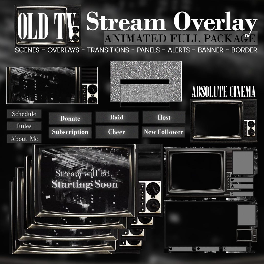 Old TV Cinema Stream Overlay Package: Animated Twitch Screens - Etsy