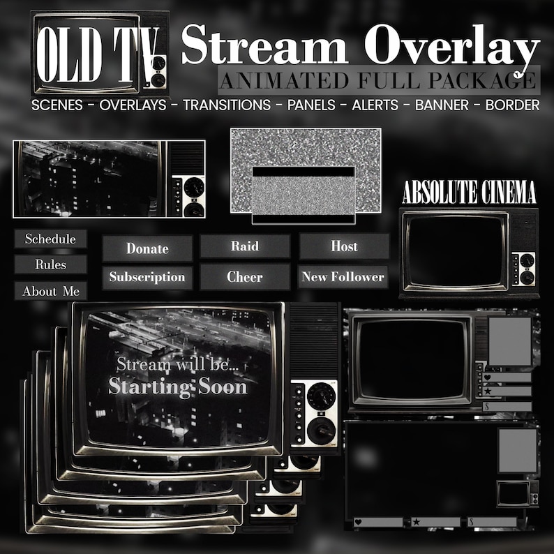 Old TV Cinema Stream Overlay Package: Animated Twitch Screens - Etsy