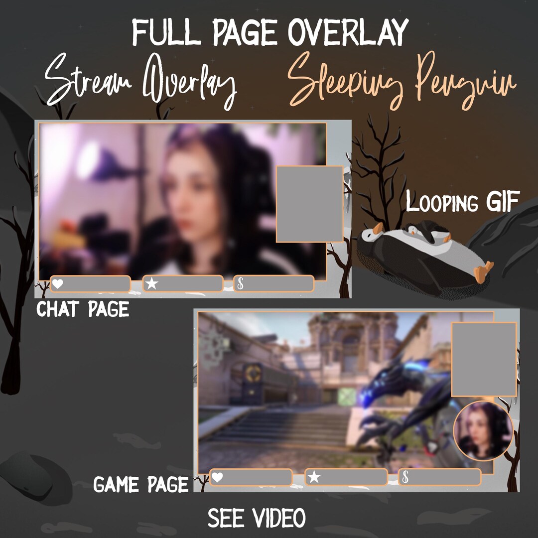 Sleeping Penguin Stream Overlay, Christmas Stream Overlay Full Page - Etsy