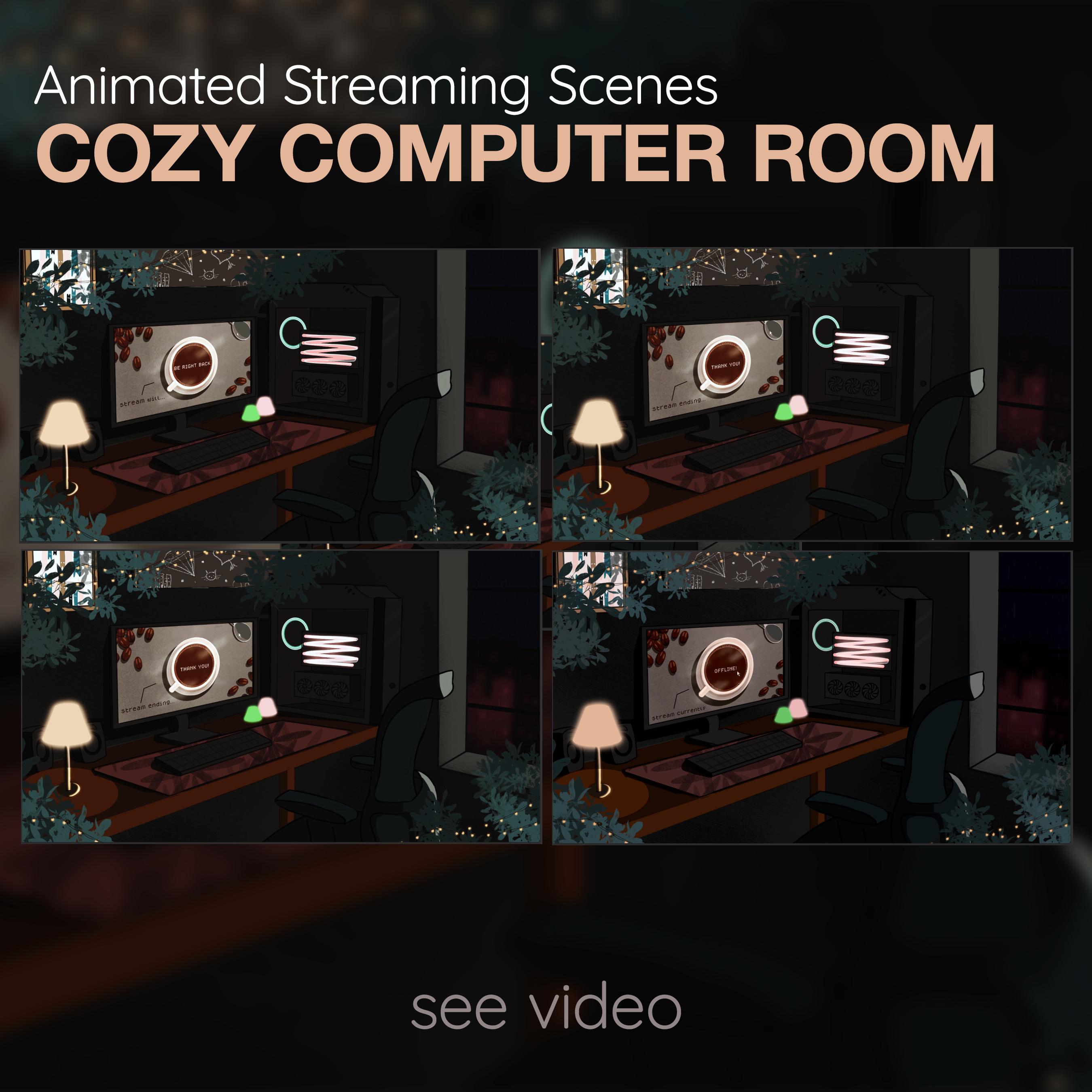 Cozy Computer Room Stream Overlay Pack for Twitch, Twitch Overlay ...