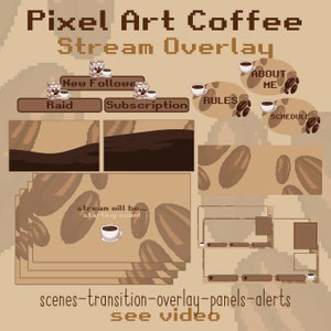 Pixel Art Coffee Stream Overlay Package, Twitch Overlay Complete ...