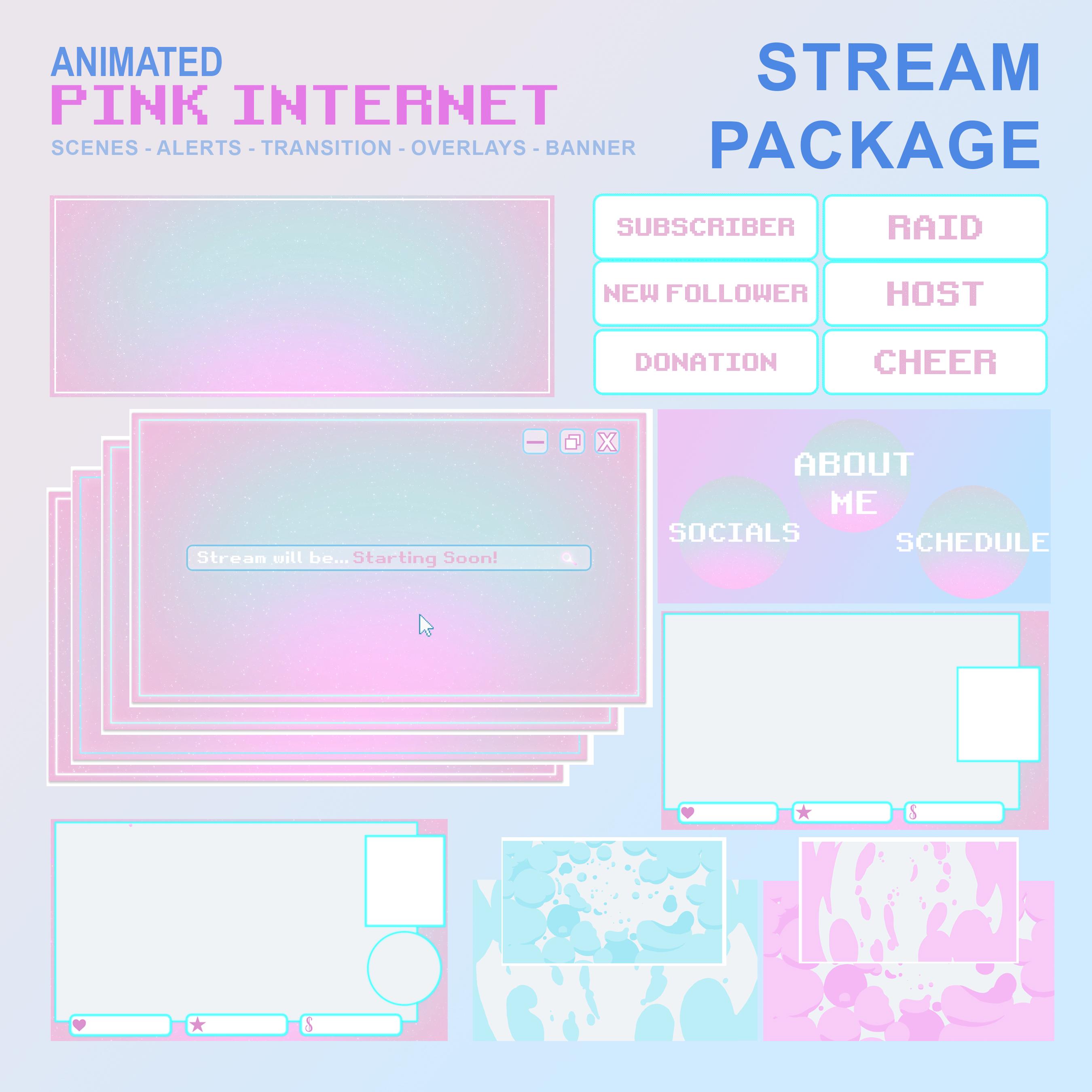 Pink Internet Stream Overlay Package, Twitch Overlay, Complete ...