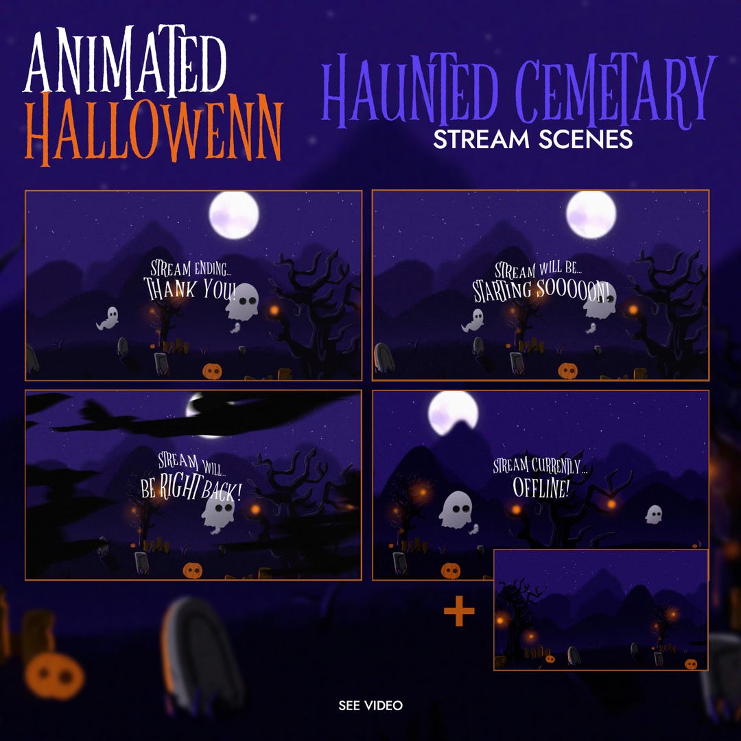 Haunted Cemetery, Halloween Stream Overlay Pack, Animated Screens ...