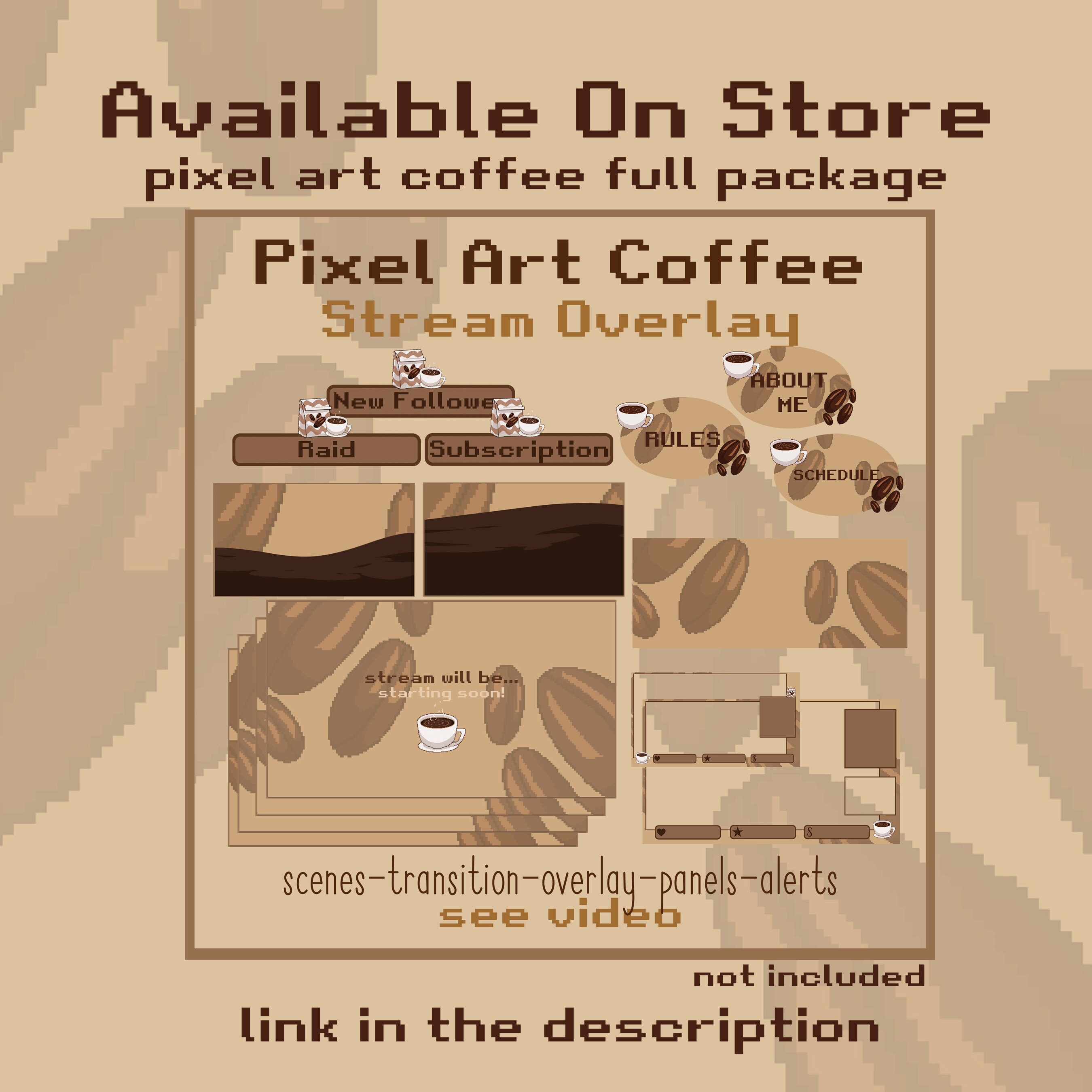 Pixel Art Coffee Stream Full Page Overlay, Stream Overlay, Twitch ...