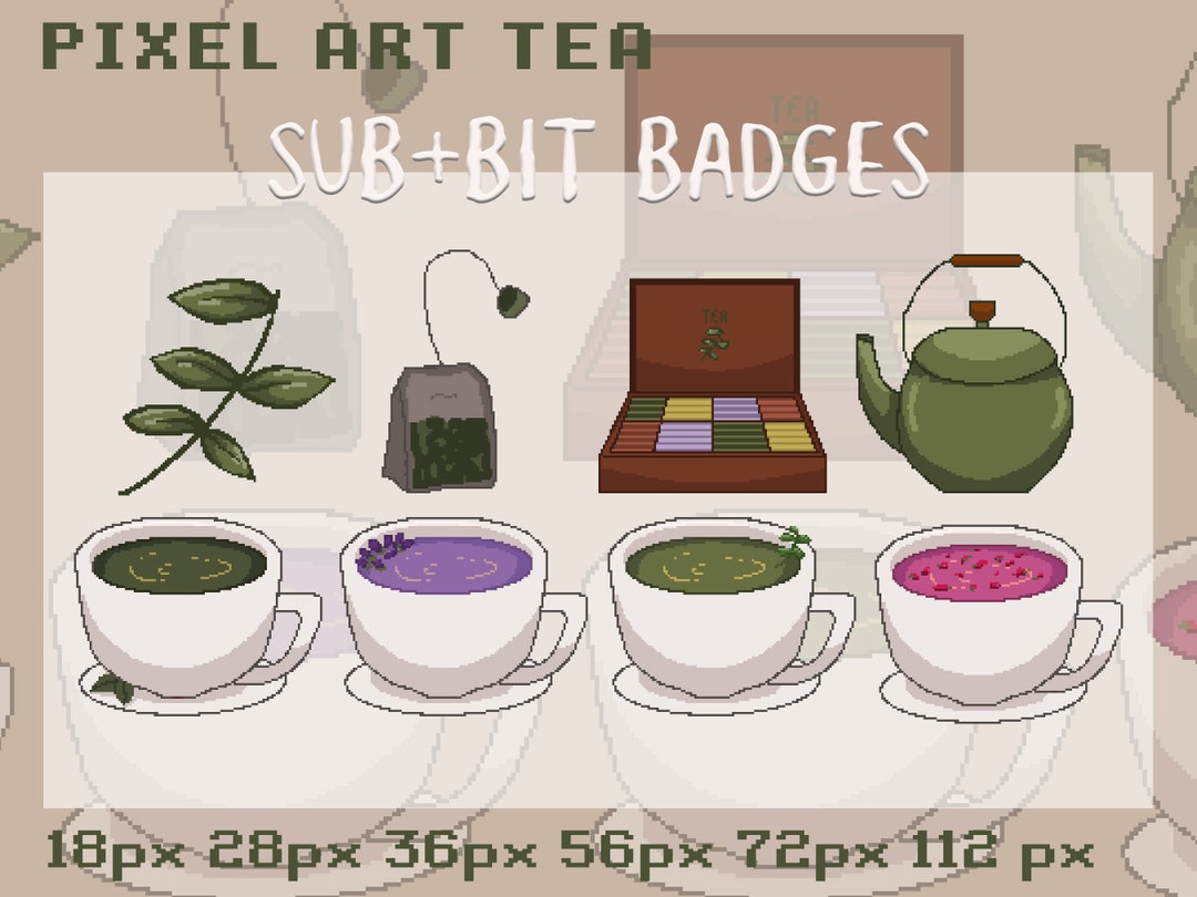 8 Cute Tea Pixel Art Badges or Emote, Twitch Badges, Twitch Emotes, Tea ...